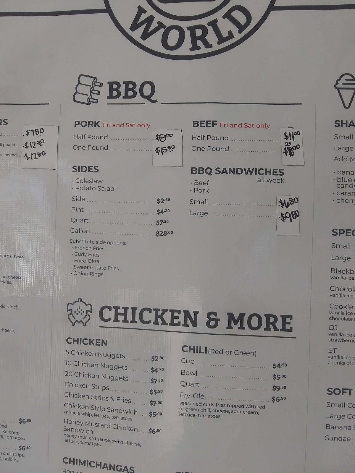 Menu at Big Burger World restaurant, Cañon City