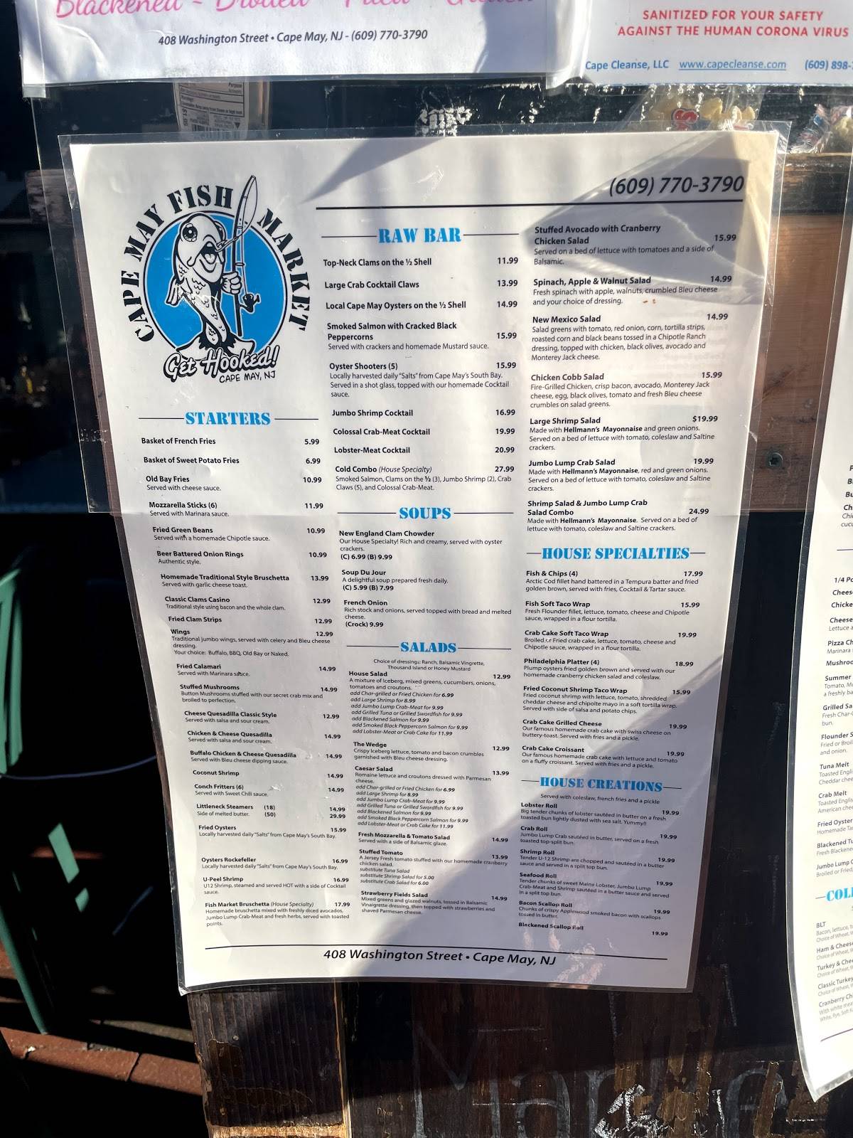 Menu at Cape May Fish Market pub & bar, Cape May, 408 Washington St