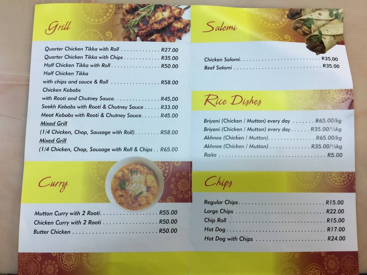 Menu at Hot Stuff restaurant, Cape Town, Carlton Rd
