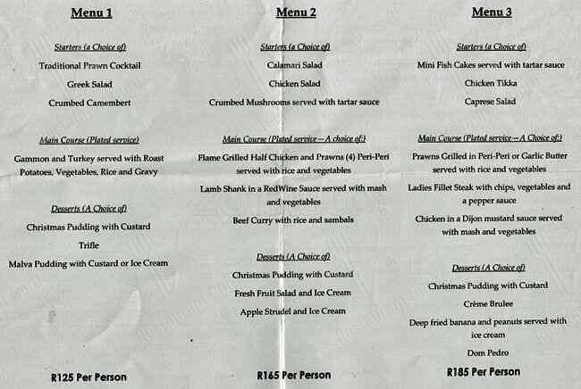 Menu at Capers Restaurant and Sports Bar, Durban