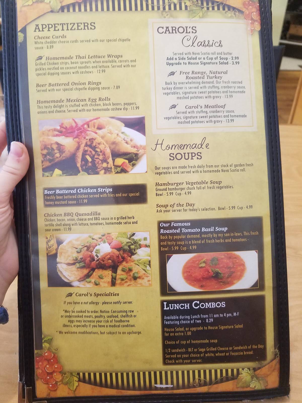 Menu at Carol's restaurant, Blaine, Aberdeen St NE