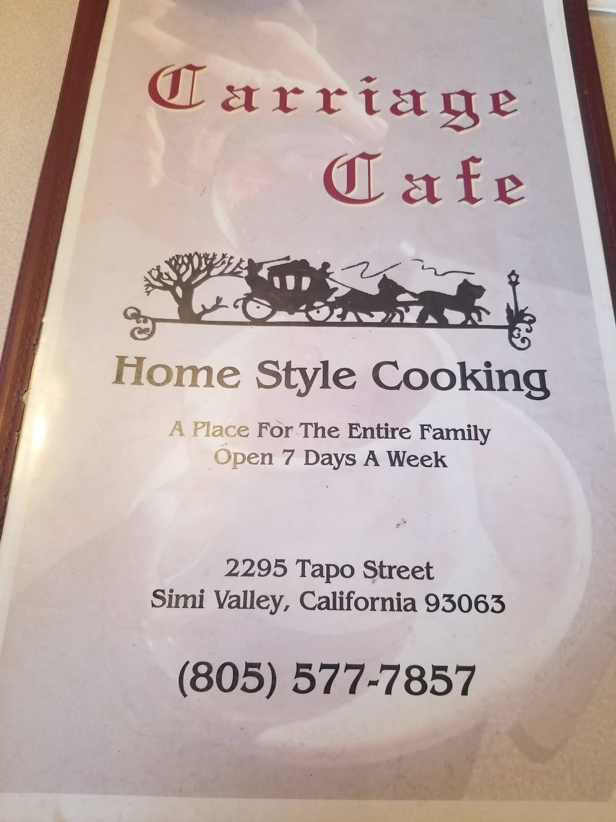 Menu at Carriage Cafe, Simi Valley