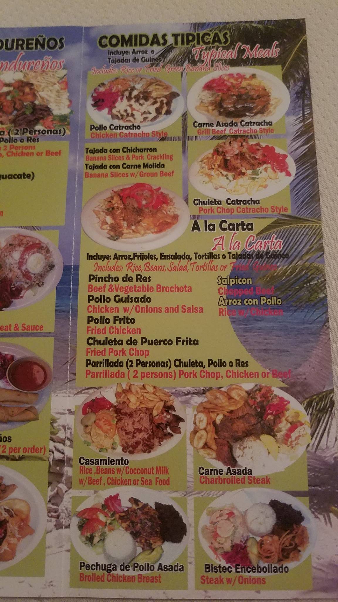Menu at Casa Honduras Restaurant #1, New Orleans, Crowder Blvd