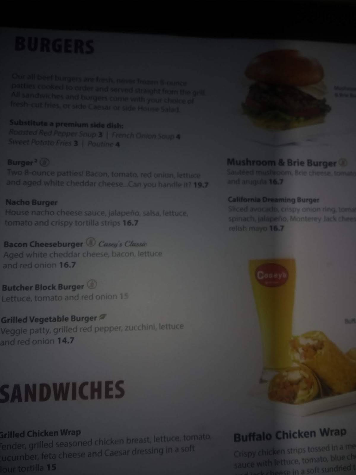 Menu at Casey's Grill.Bar, Sault Ste. Marie