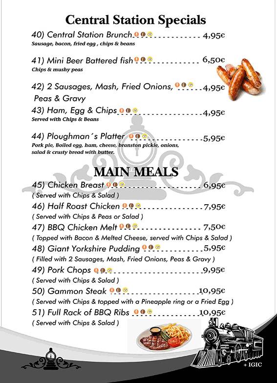 Menu at Central Station International Restaurant, Castillo Caleta de Fuste