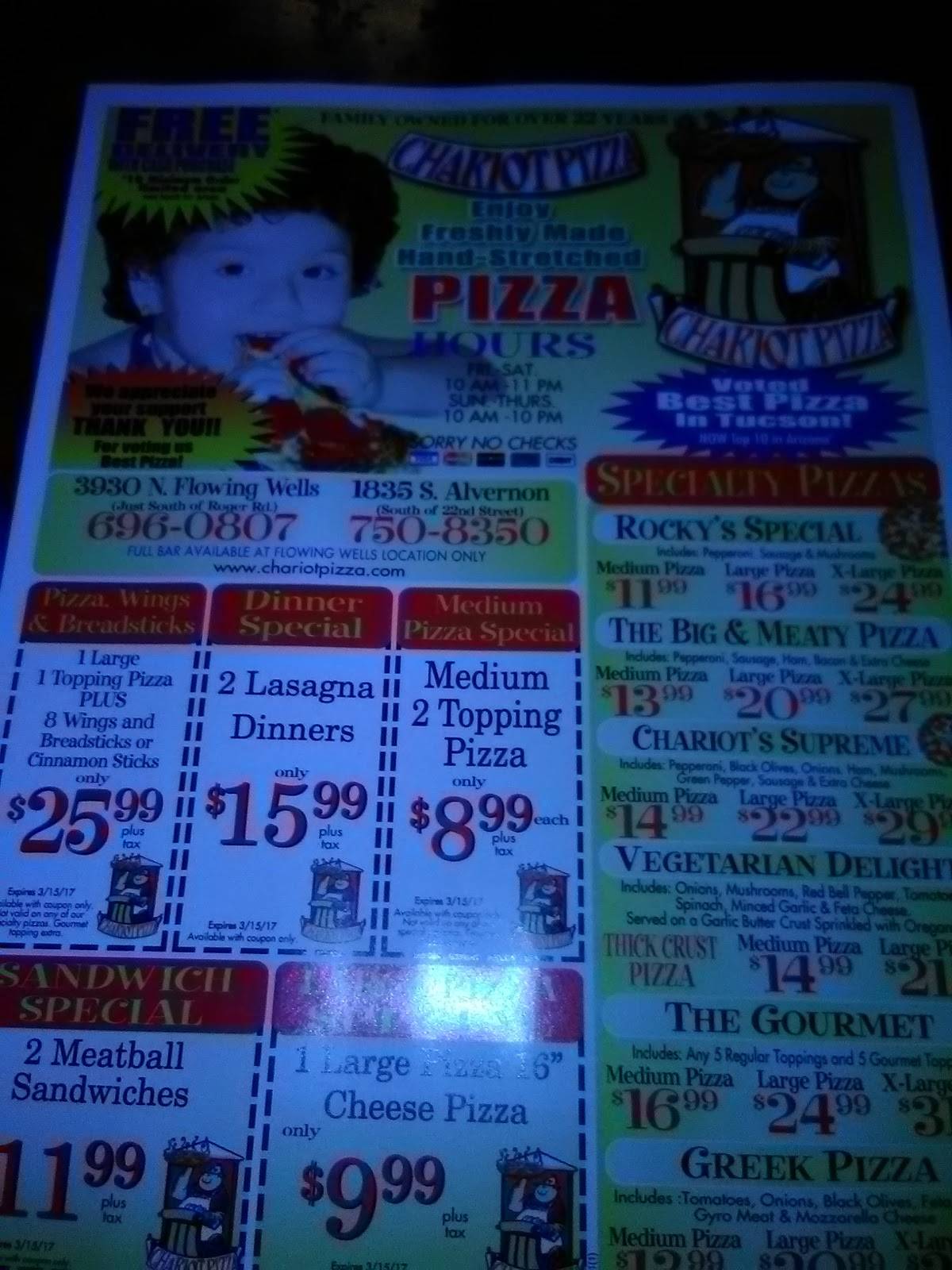 Menu at Chariot Pizza pizzeria, Tucson, N Flowing Wells Rd