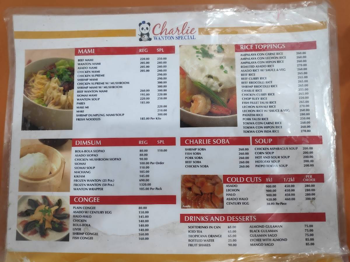 Menu at Charlie Wanton Special restaurant, Mandaluyong
