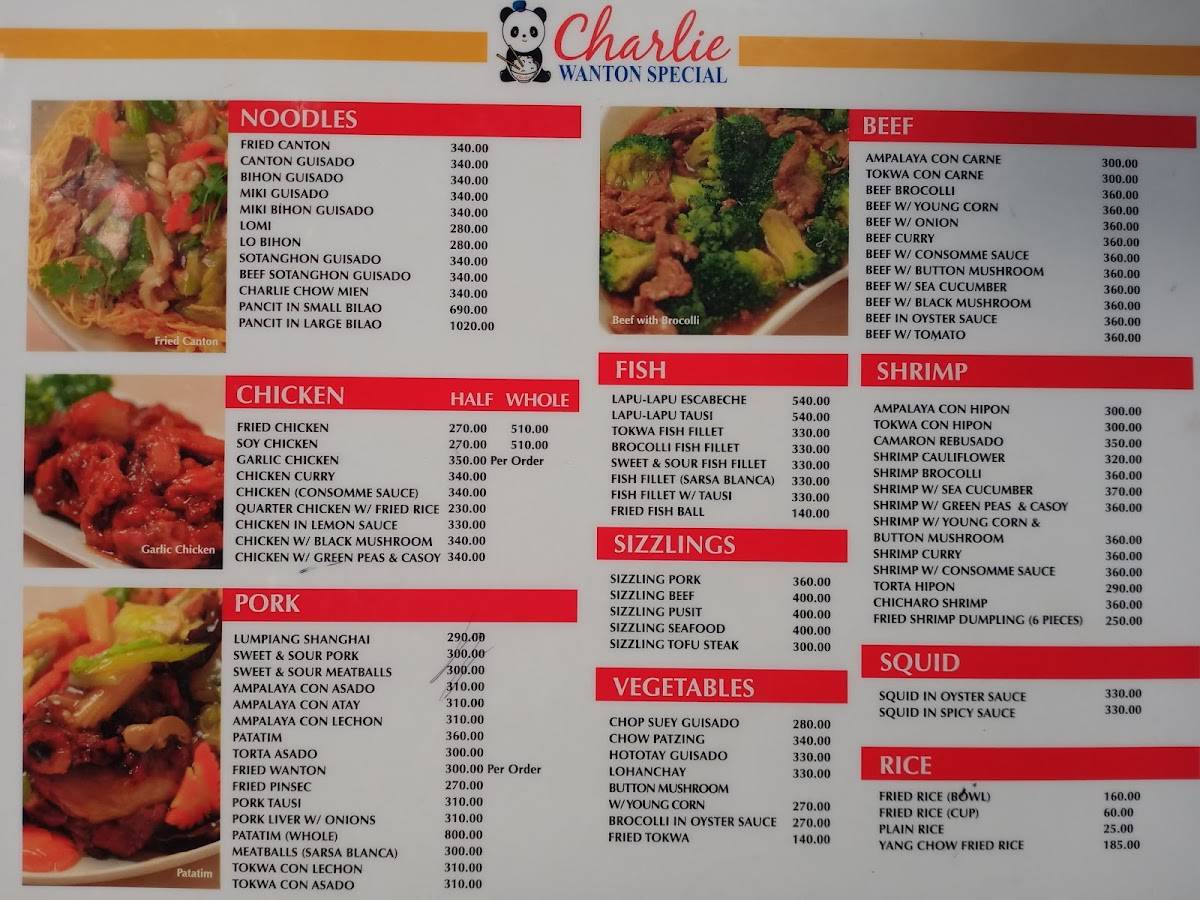 Menu at Charlie Wanton Special restaurant, Mandaluyong