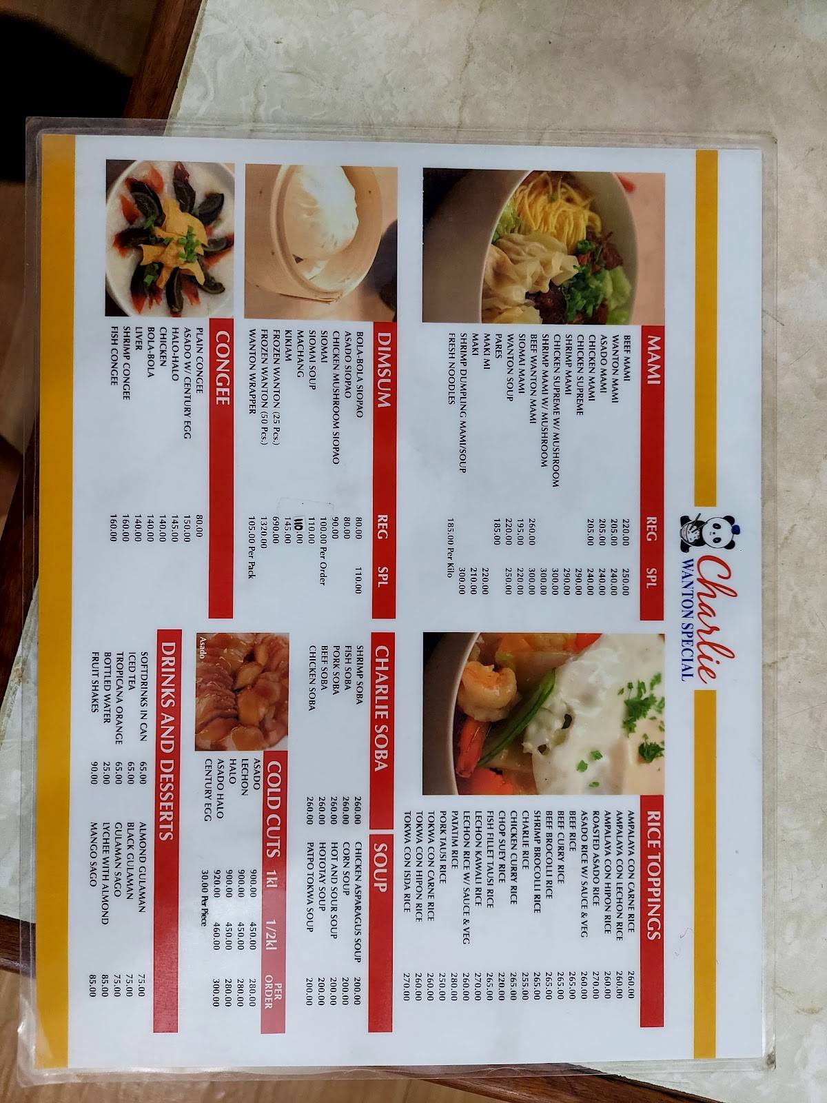Menu at Charlie Wanton Special restaurant, Mandaluyong