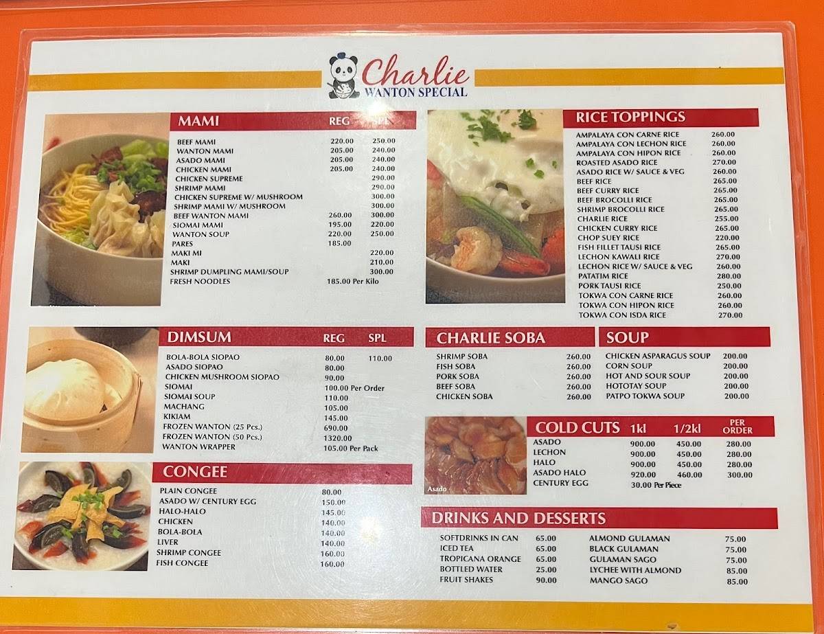 Menu at Charlie Wanton Special restaurant, Mandaluyong