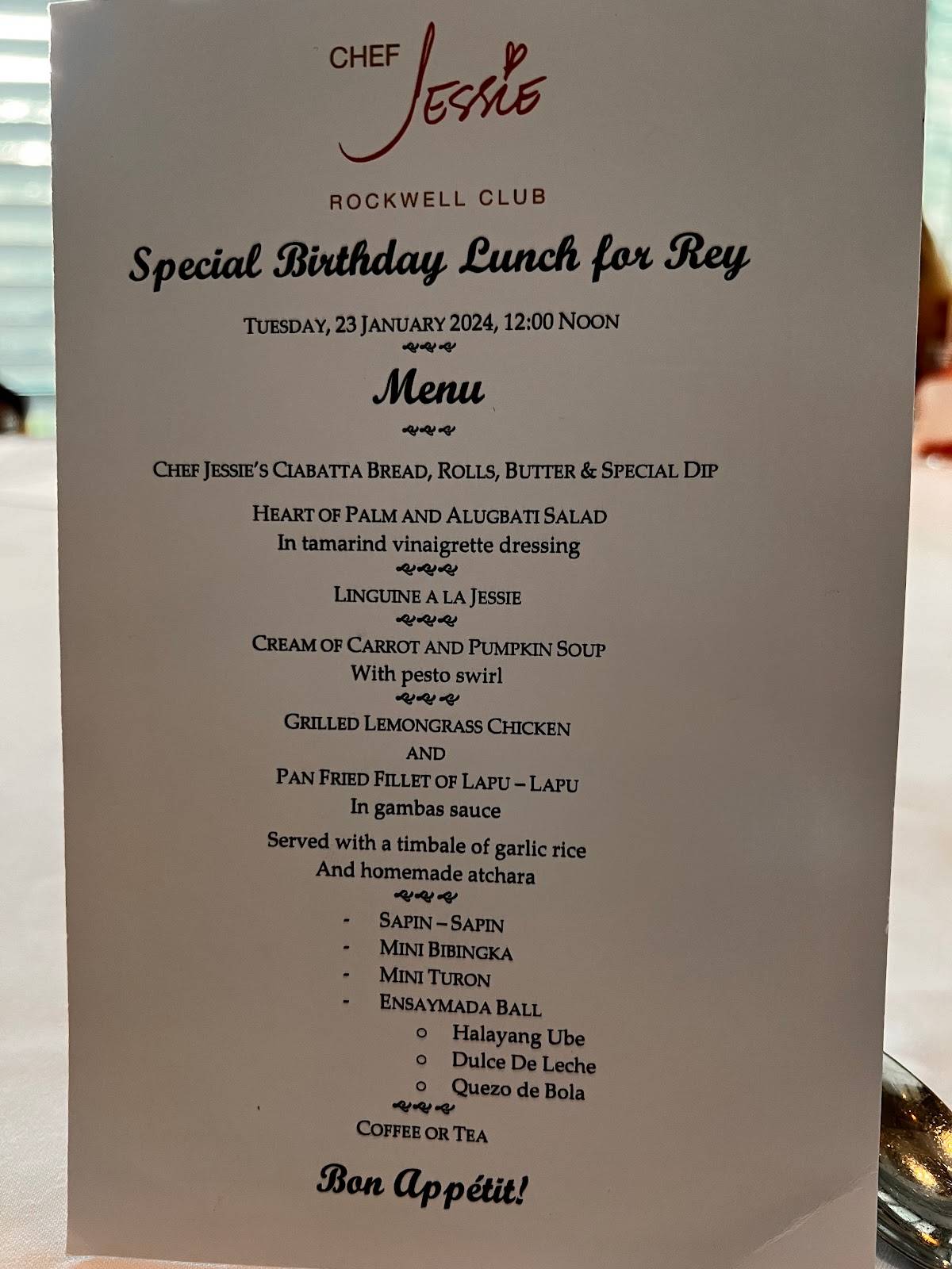 Menu at Chef Jessie Rockwell Club, Makati