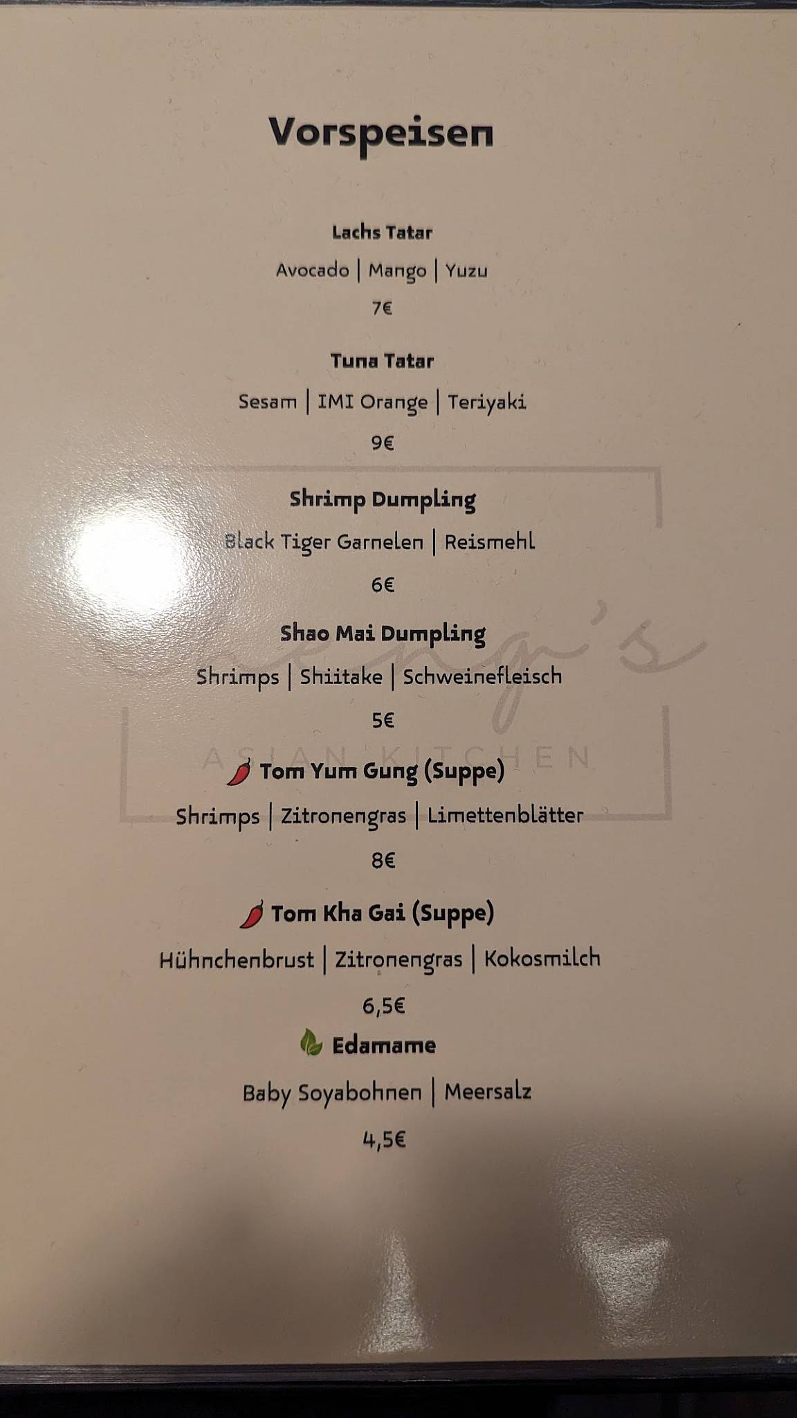 Speisekarte von Cheng's Asian Kitchen restaurant, Waldbronn
