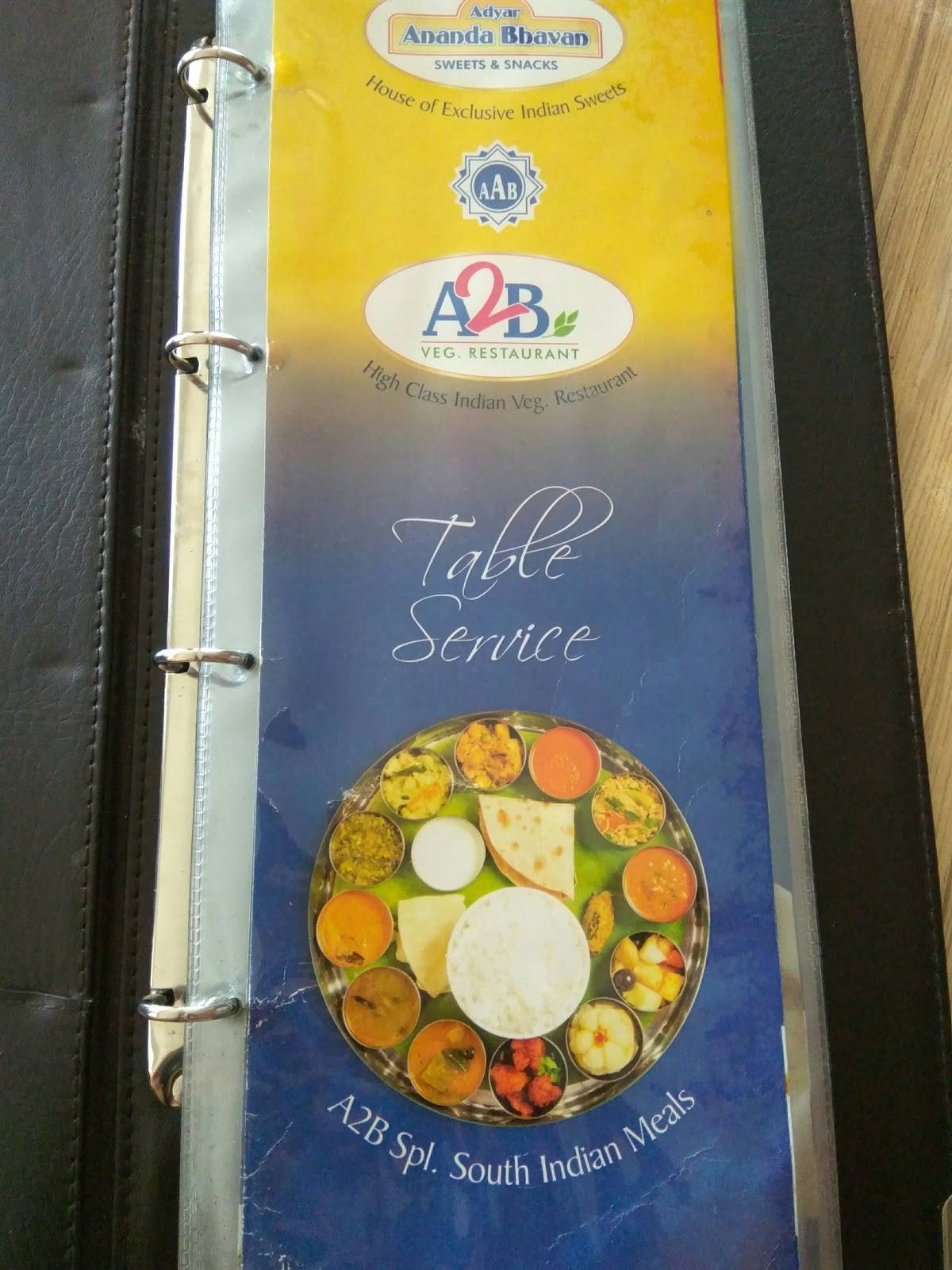 Menu at Adyar Ananda Bhavan - A2B, Chennai, Shop No. 67