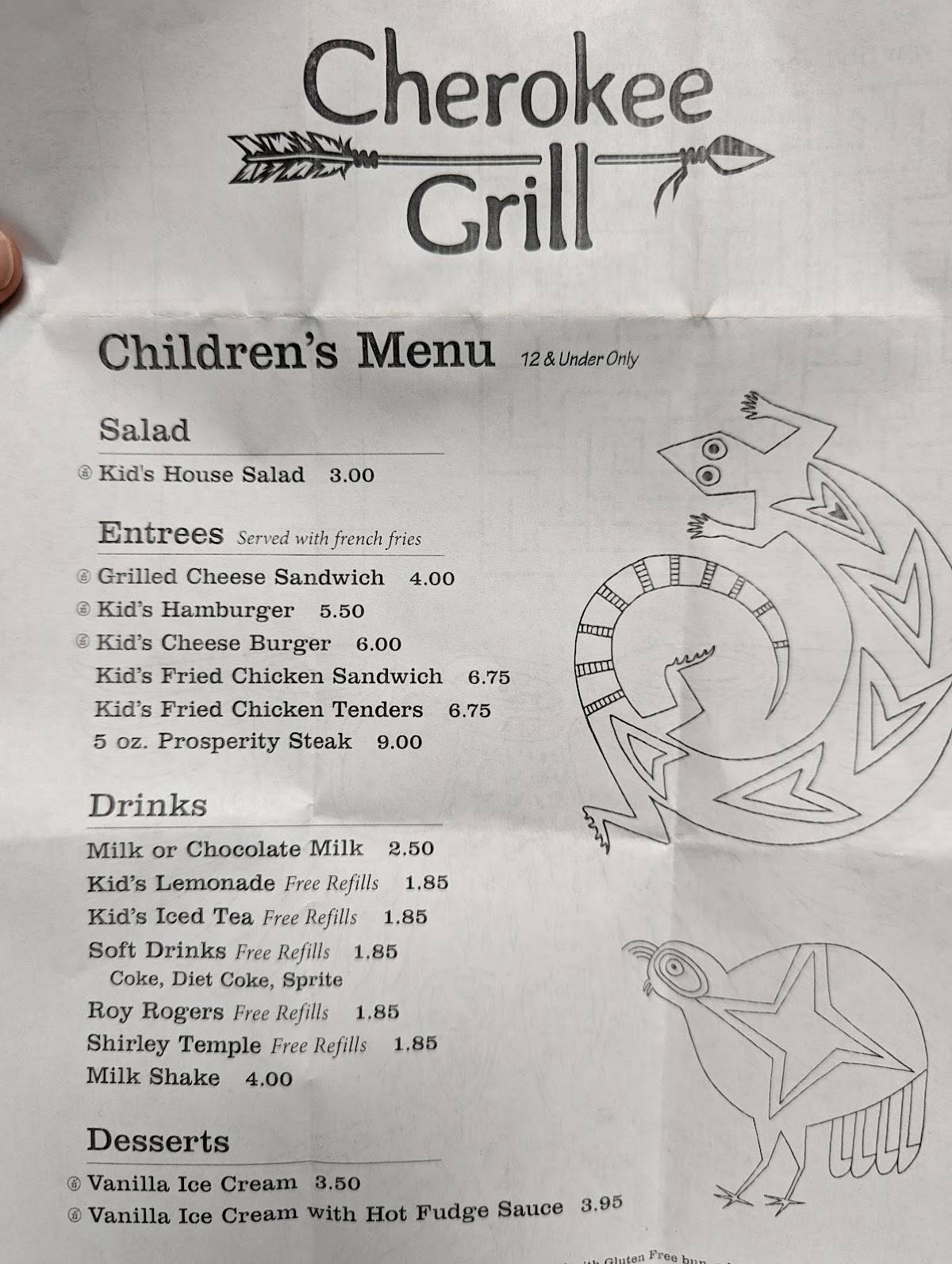 Menu at Cherokee Grill and Steakhouse, Gatlinburg