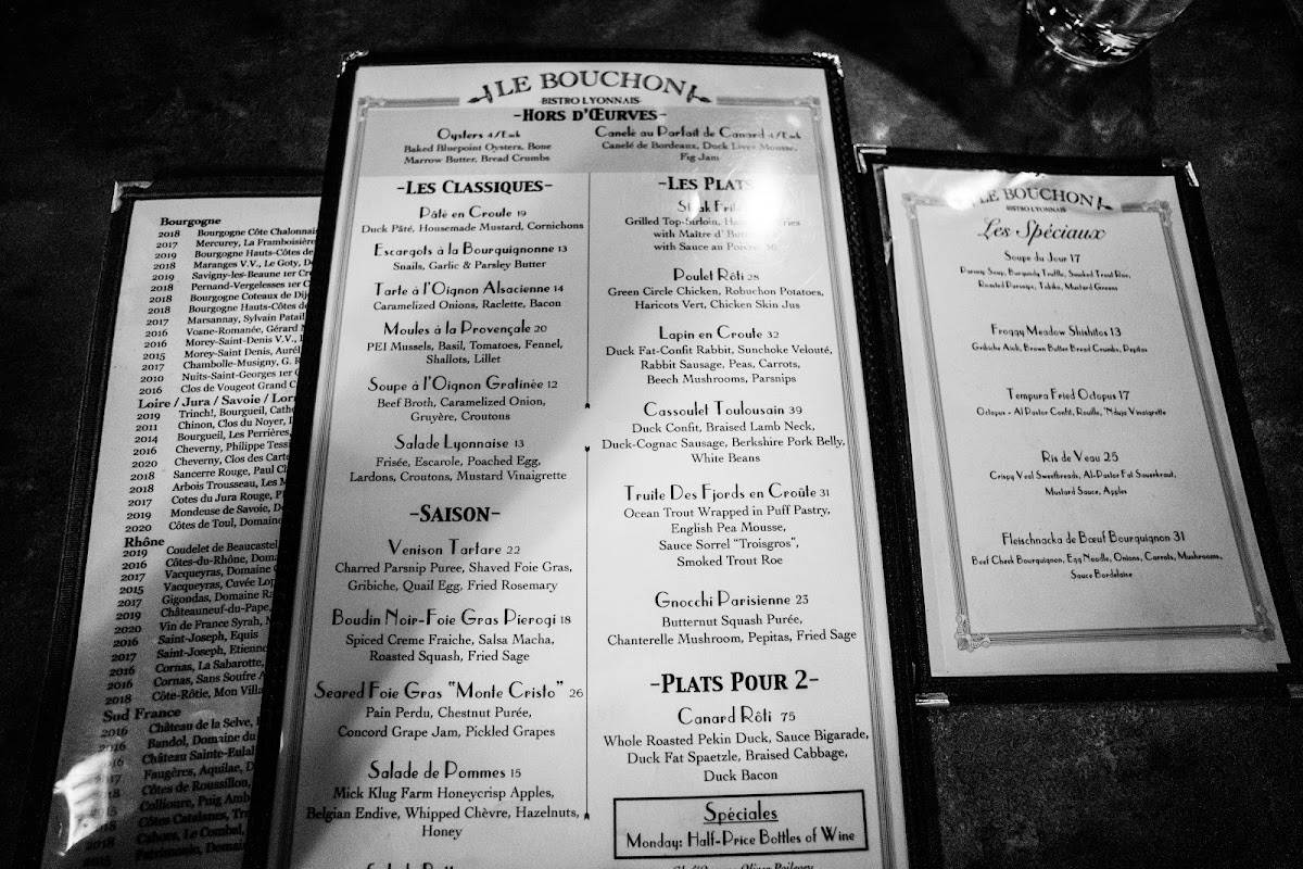 Menu at Le Bouchon restaurant, Chicago