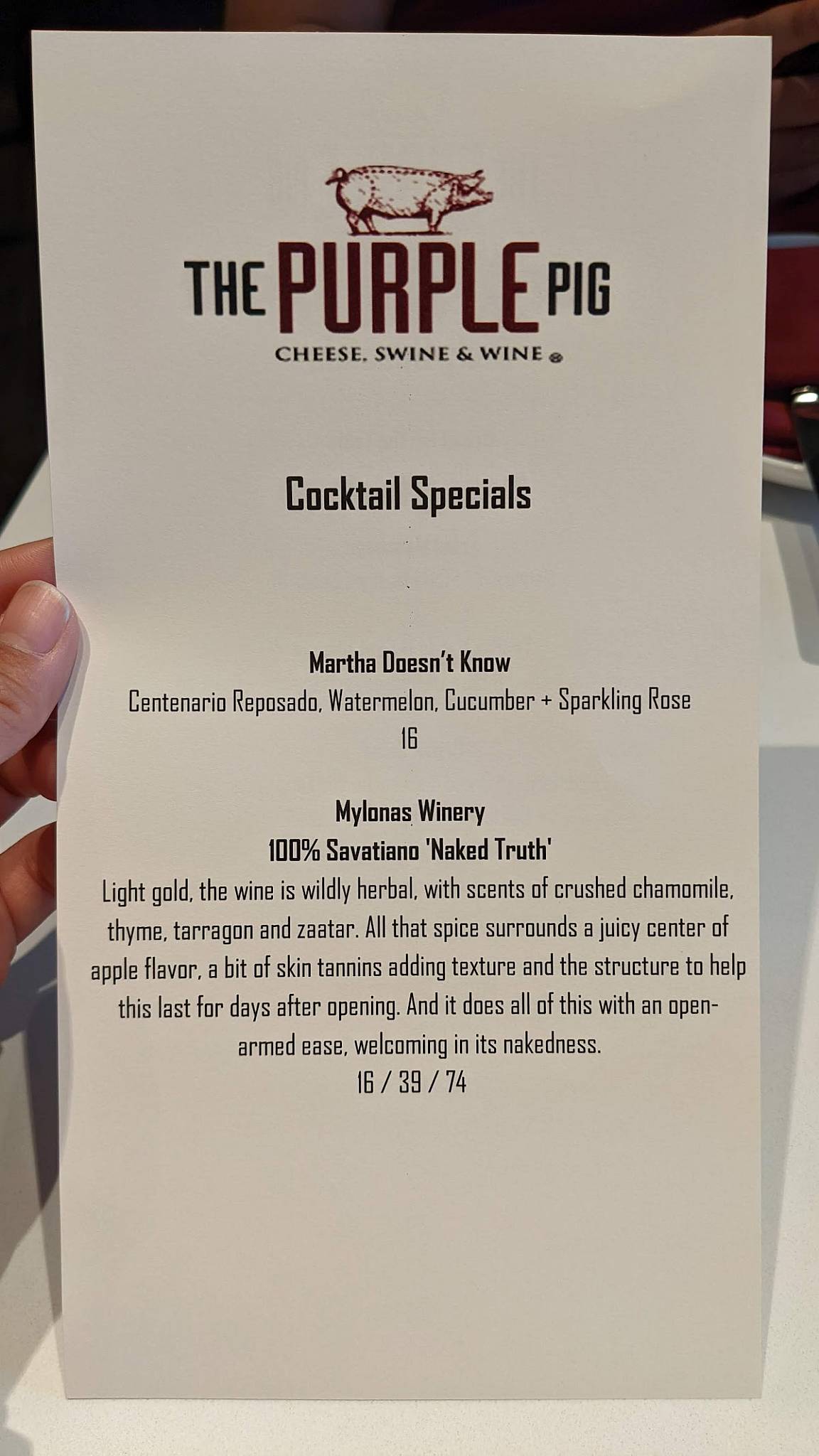 Menu at The Purple Pig Restaurant, Chicago, 444 Michigan Ave