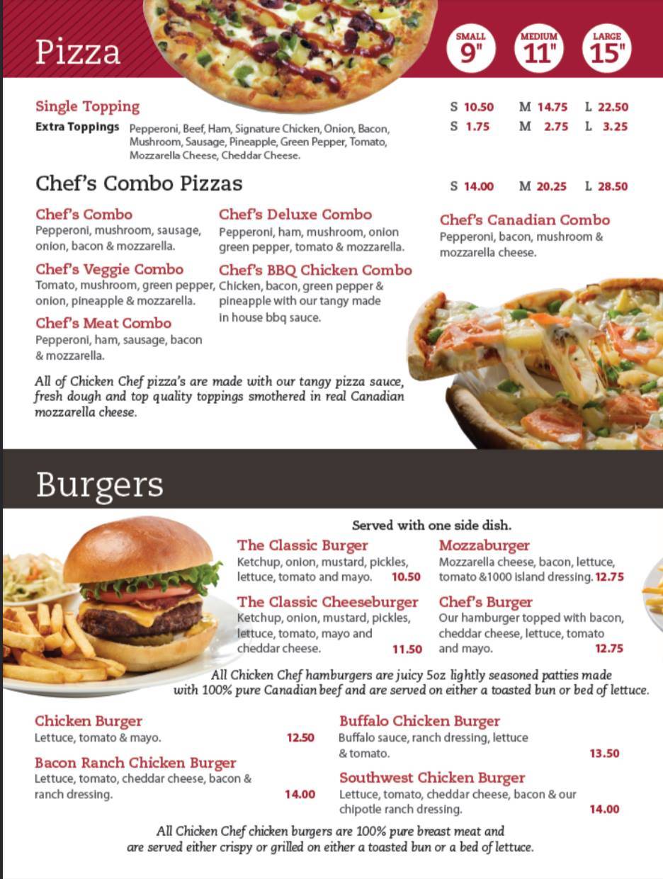 Menu at Chicken Chef pizzeria, Sainte Rose du Lac