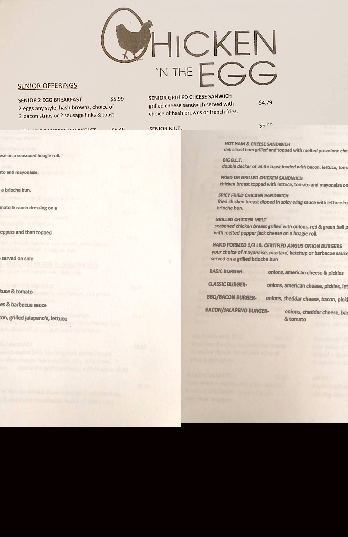 Menu at Chicken 'N The Egg restaurant, Fort Walton Beach