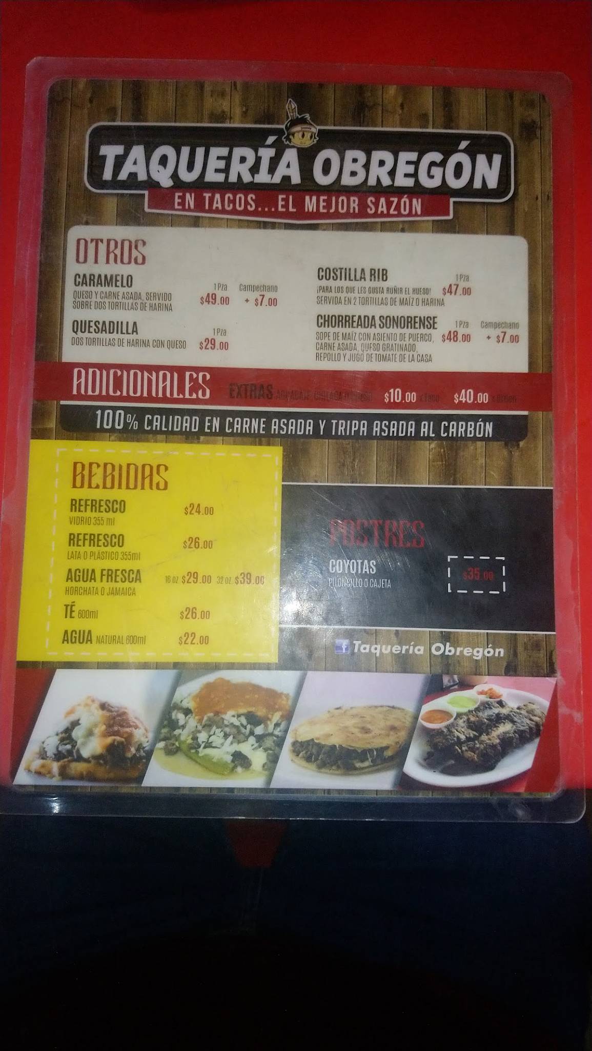Carta del restaurante Taqueria obregon Reliz, Chihuahua