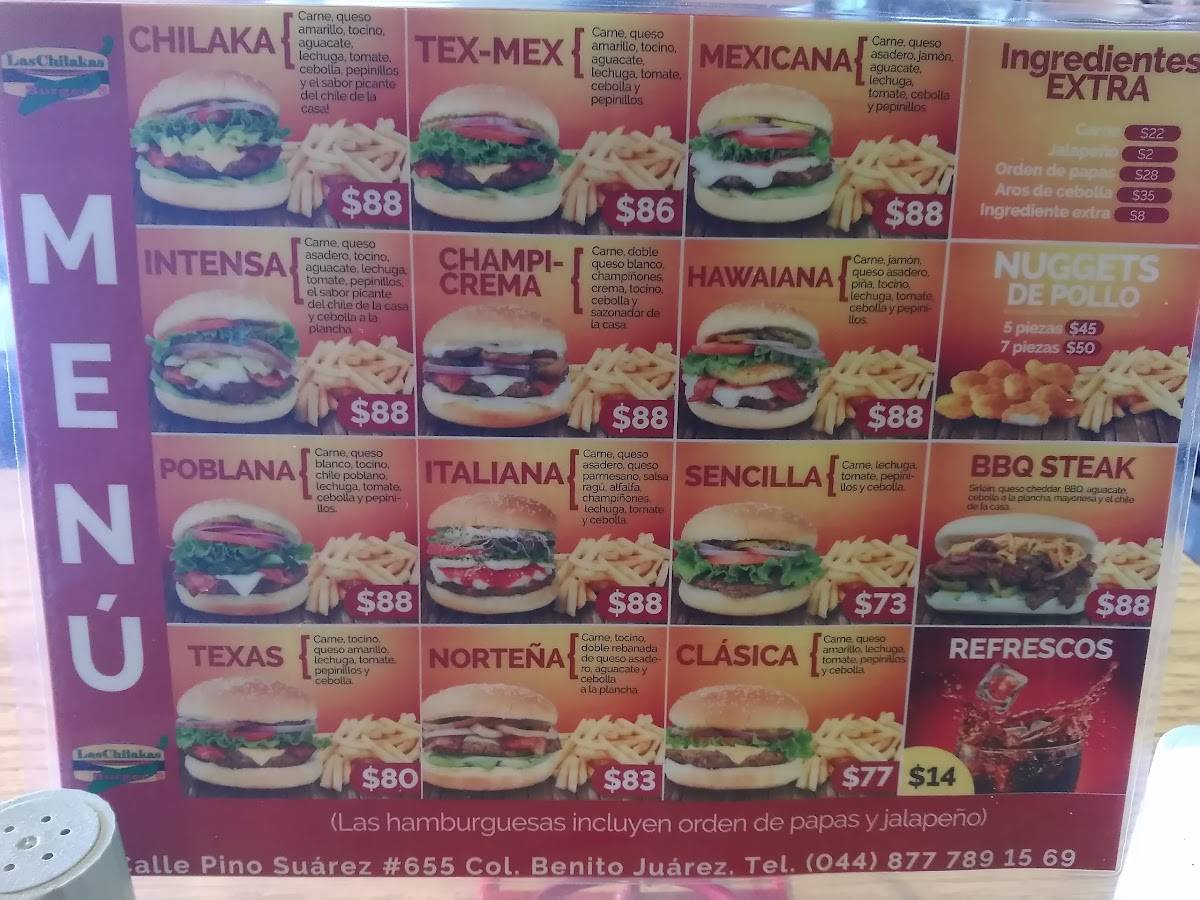Menu at Chilakas Burger fast food, Ciudad Acuña