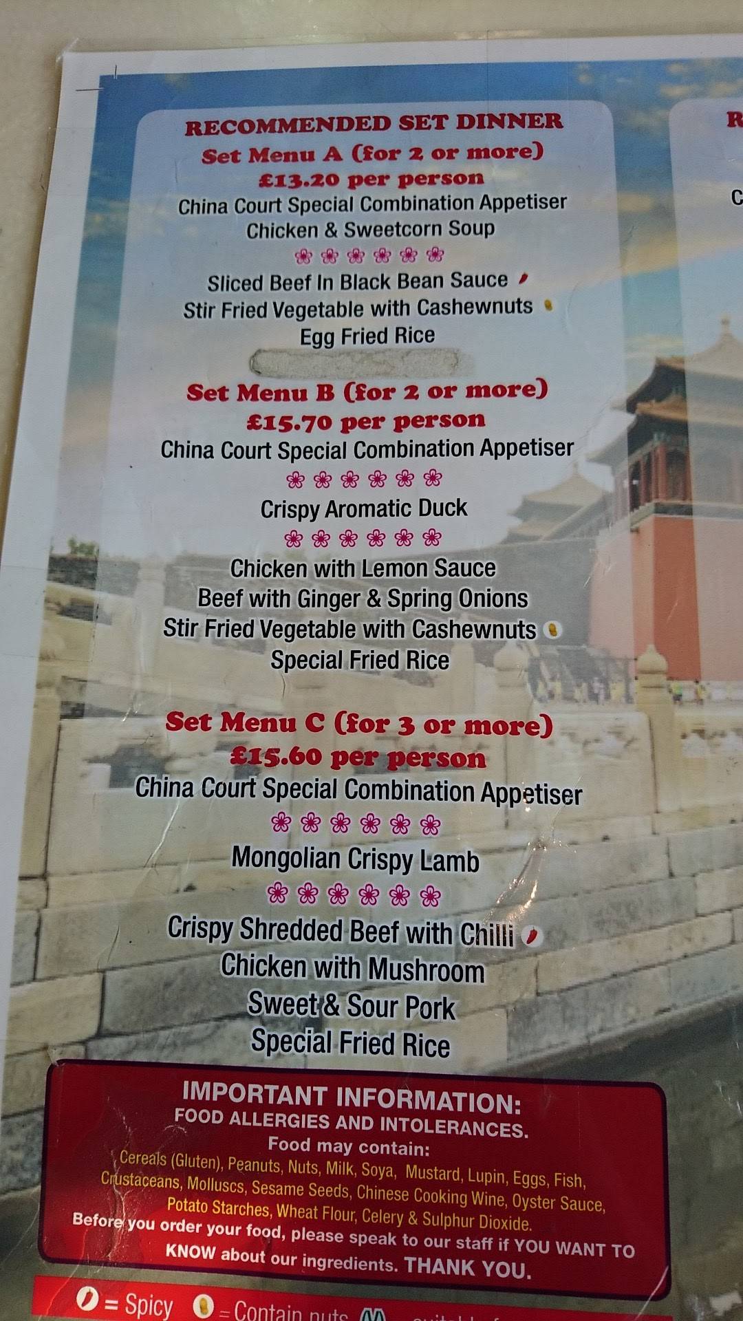 Menu at China Court Restaurant, Barnsley
