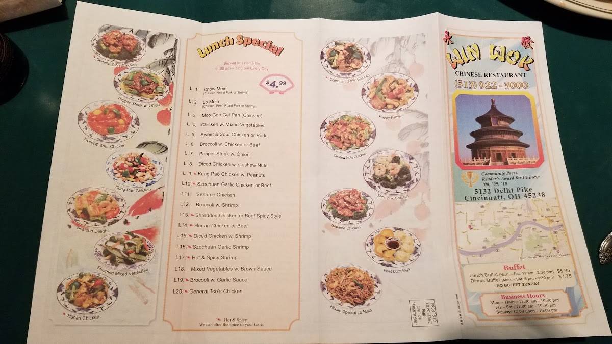 Menu at Win Wok restaurant, Cincinnati, Delhi Rd