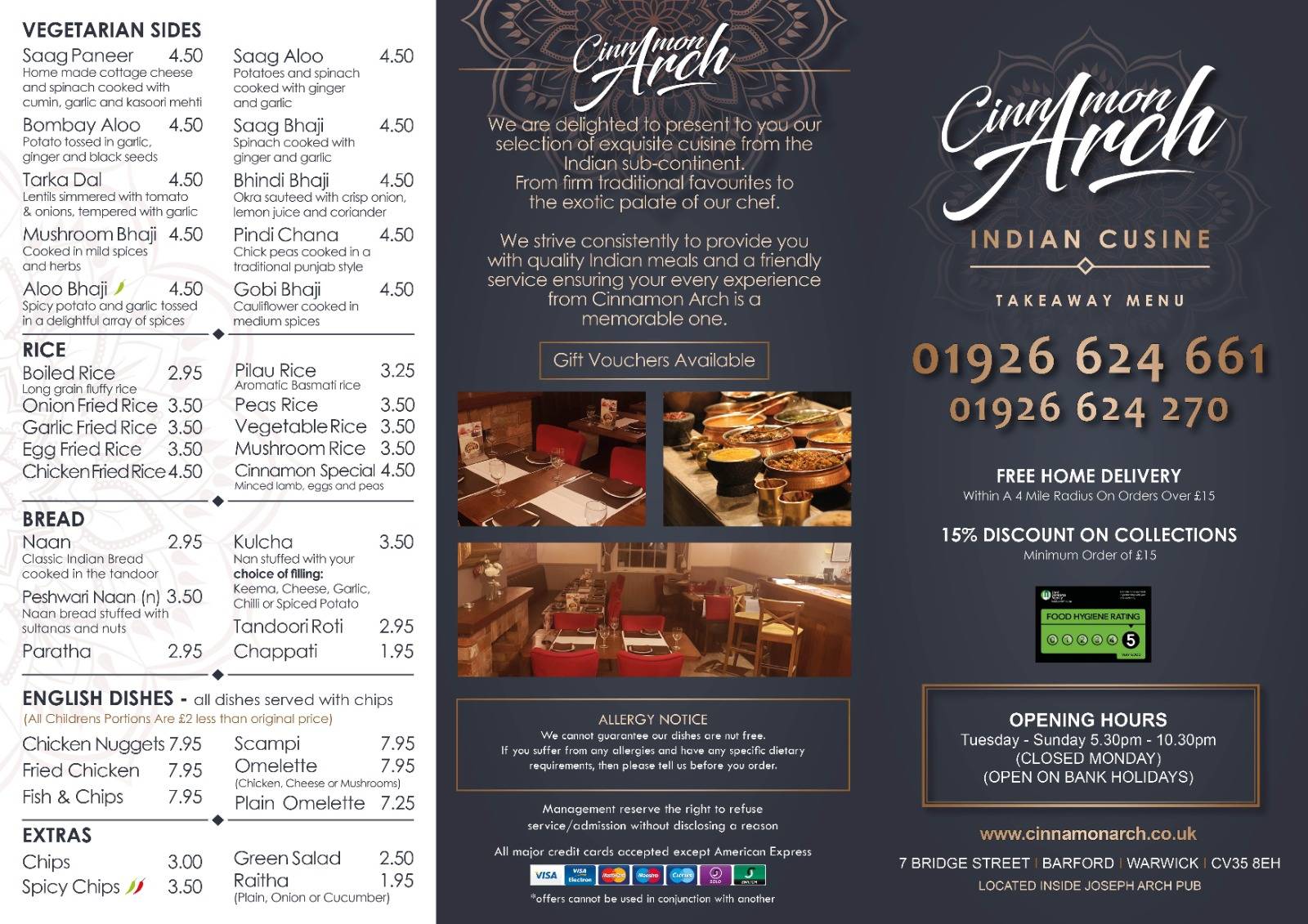 Menu at Cinnamon Arch pub & bar, Barford