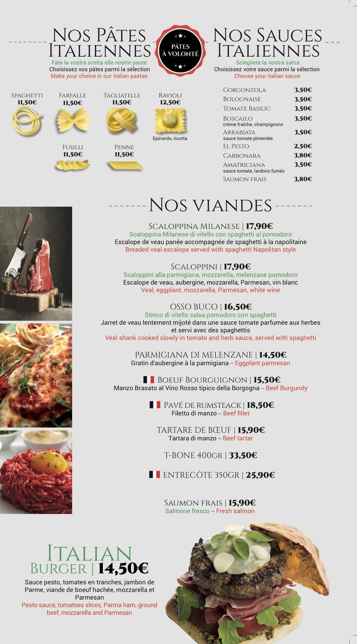 Menu au Cinquecento pizzeria, Paris, 38 Rue Saint Denis