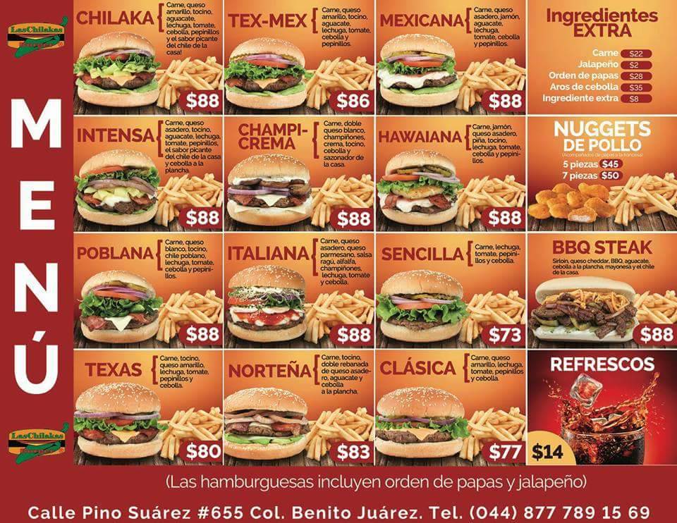 Menu at Chilakas Burger fast food, Ciudad Acuña