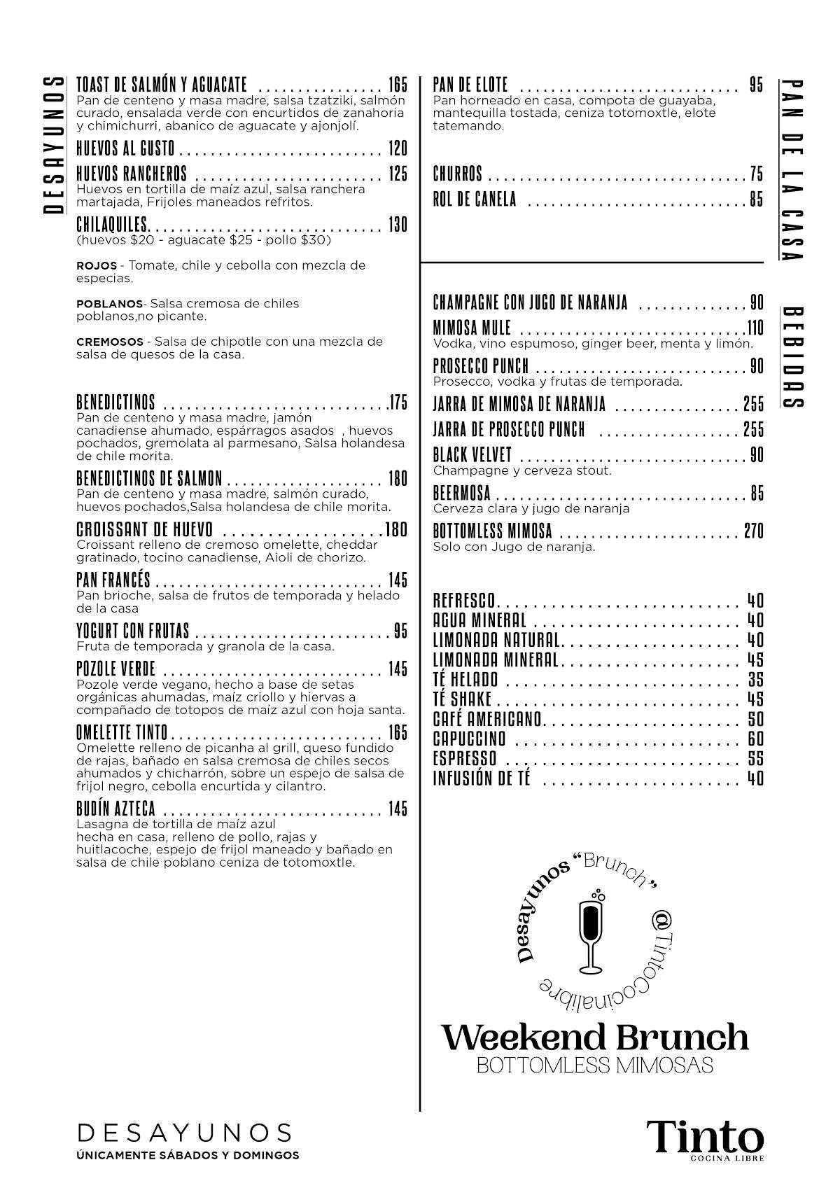 Menu at Tinto Cocina Libre restaurant, Ciudad Juarez