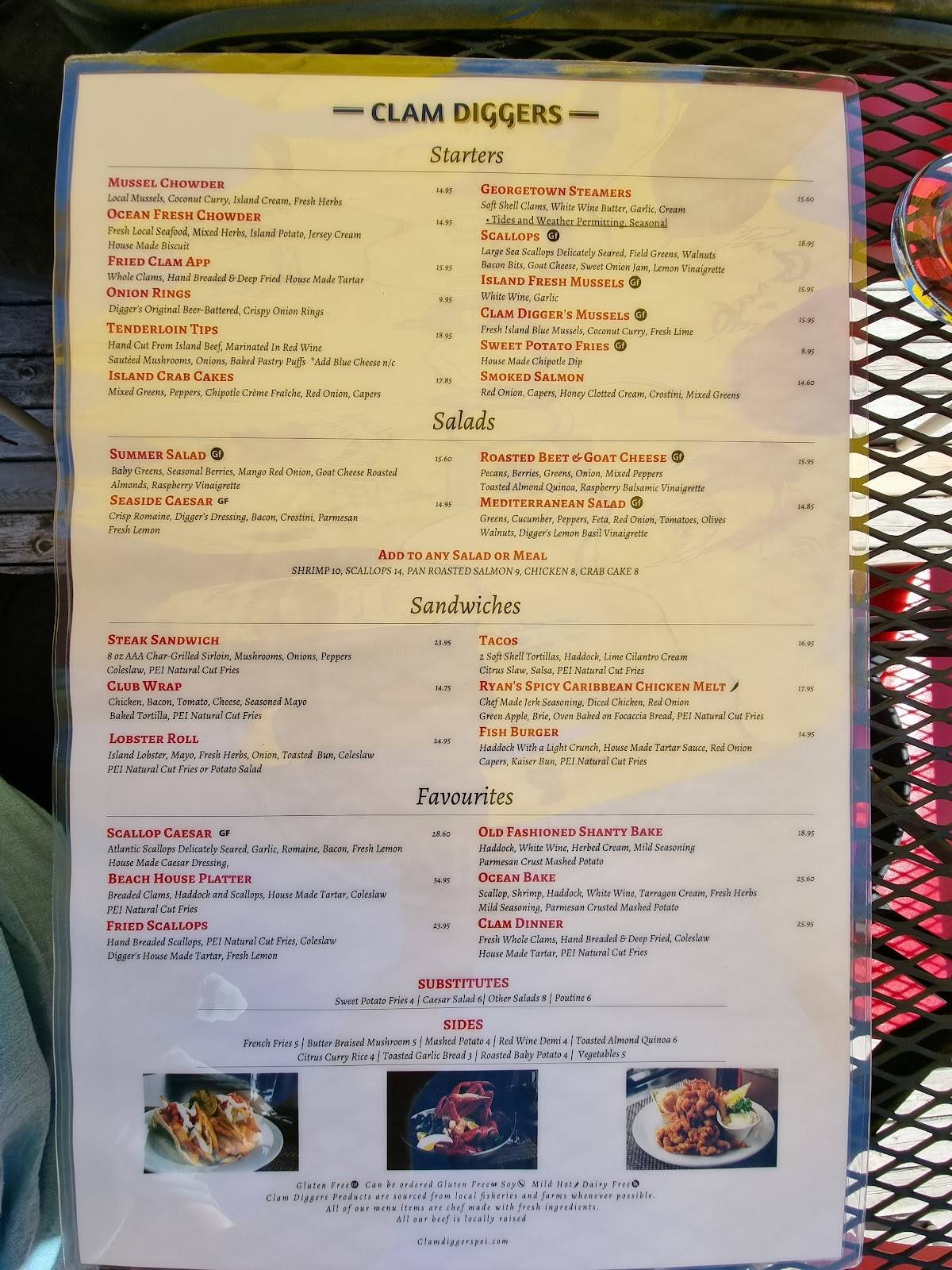 Menu at Clam Diggers Beach House & Restaurant, Cardigan