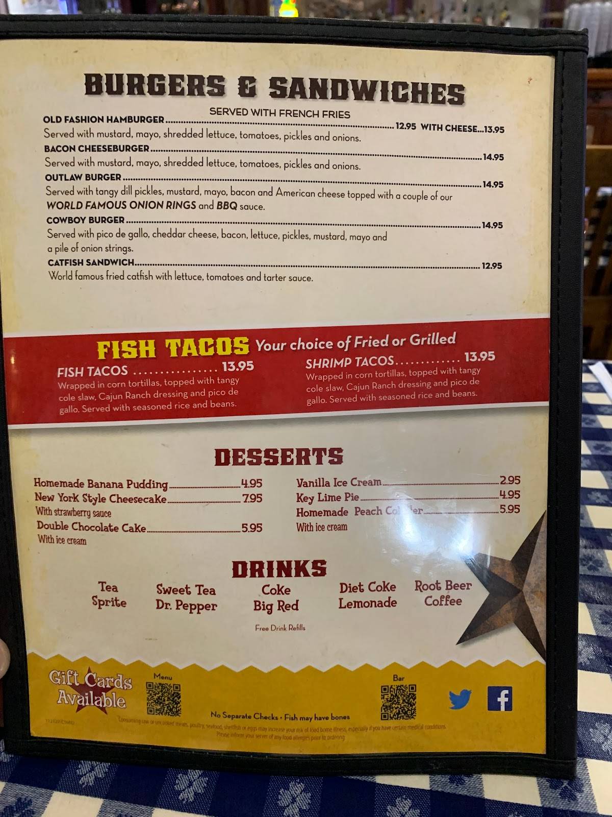 Menu at Clear Springs Restaurant, Midland