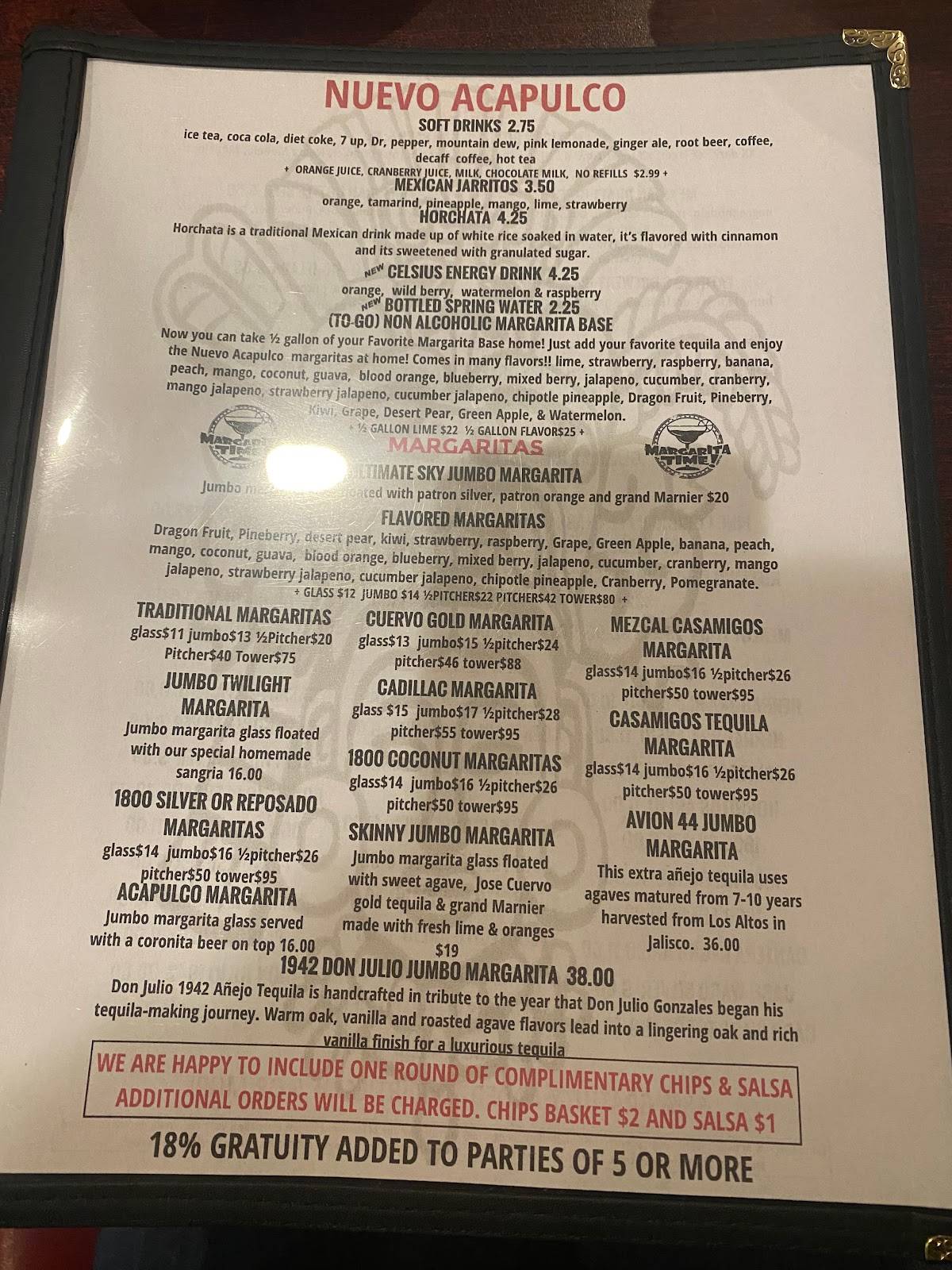 Menu at Nuevo Acapulco Mexican Restaurant, Fairview Park, Lorain Rd
