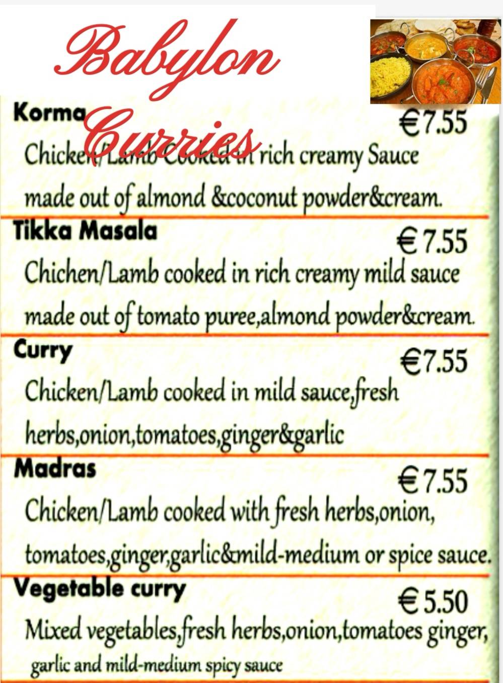 Carta del restaurante Babylon Kebab House, Clonmel