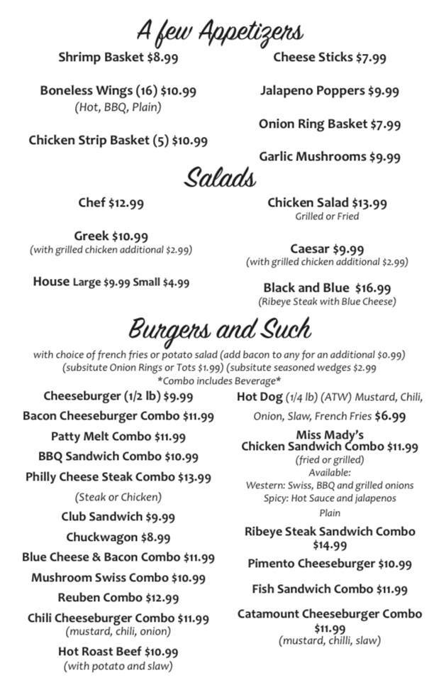 Menu at Clyde's Restaurant, Waynesville