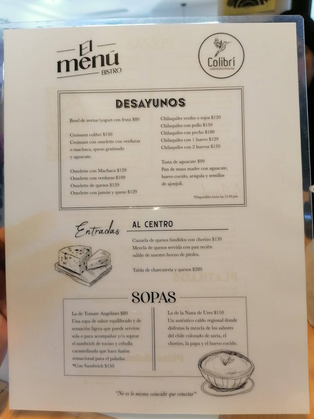 Carta de Colibrí Café, Hermosillo