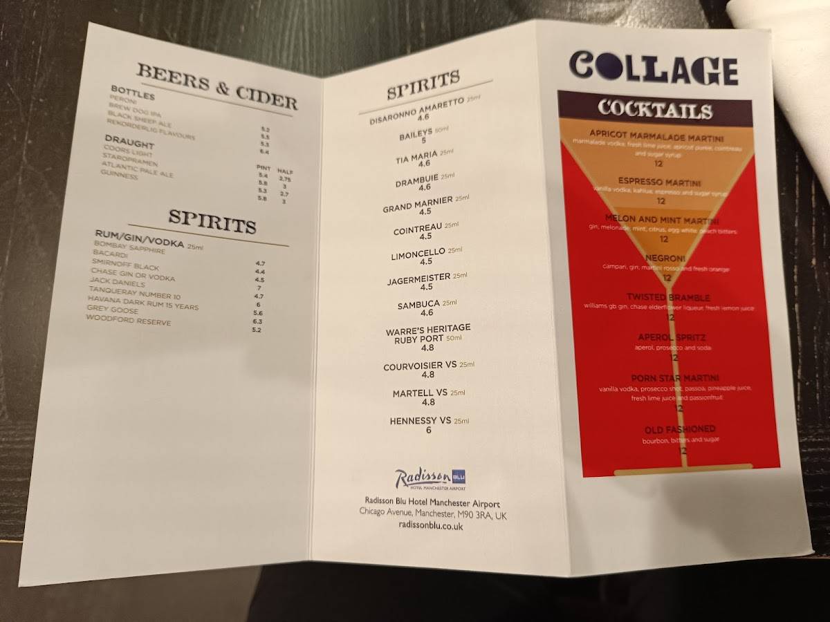 Menu at Collage Restaurant, Ringway