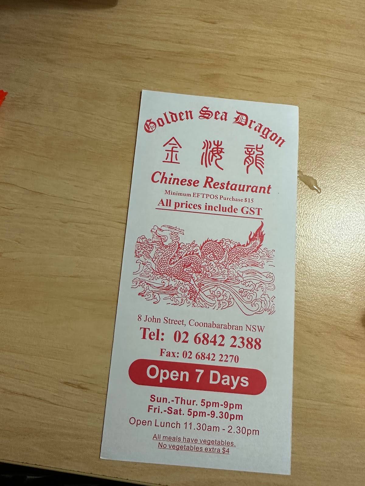 Menu at Golden Sea Dragon Chinese Restaurant, Coonabarabran