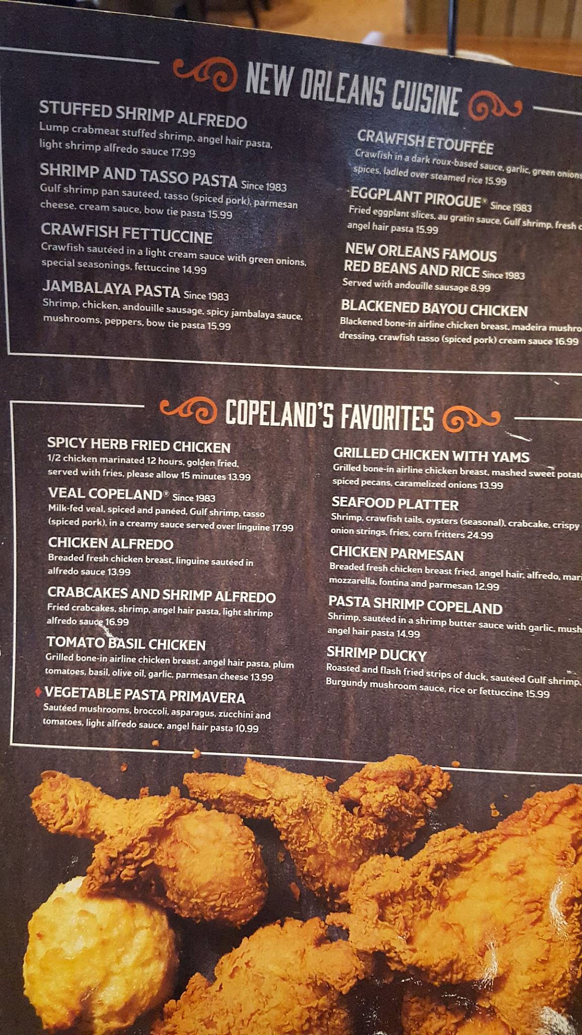 Menu at Copeland's of New Orleans steakhouse, Slidell, Gause Blvd