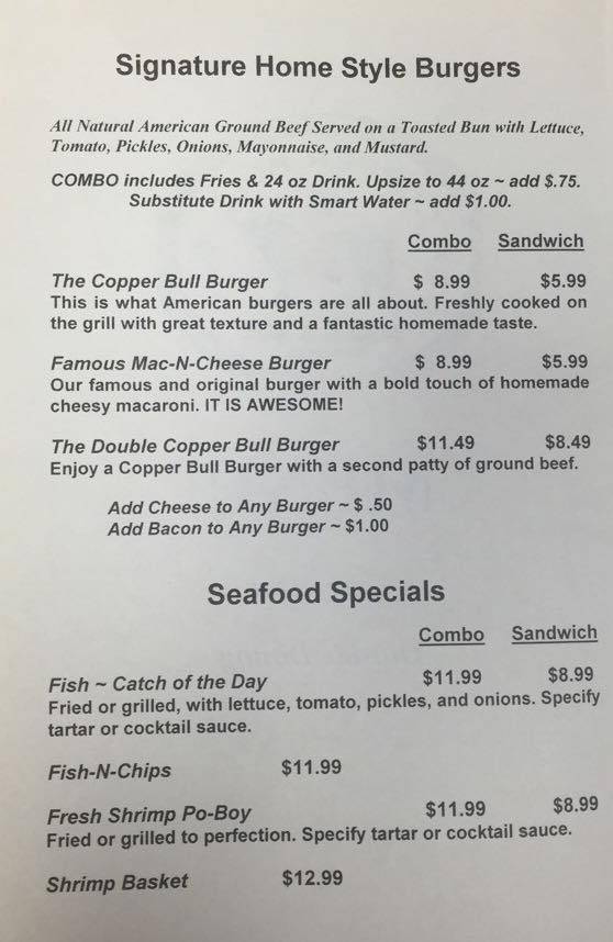 Menu at Copper Bull Bar and Grill, Navarre, Navarre Pkwy