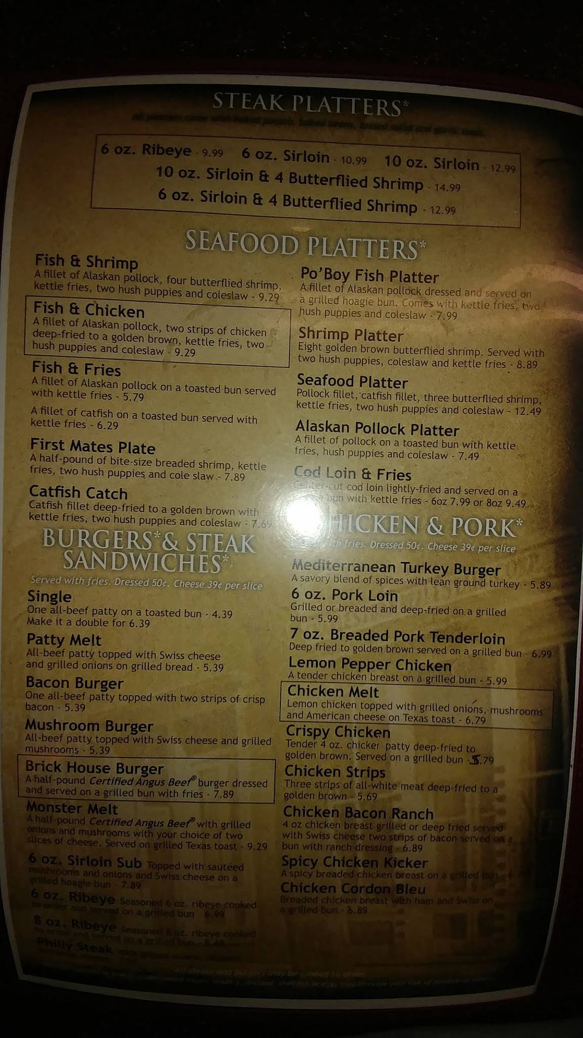 Menu at Copper Kettle restaurant, Charlestown