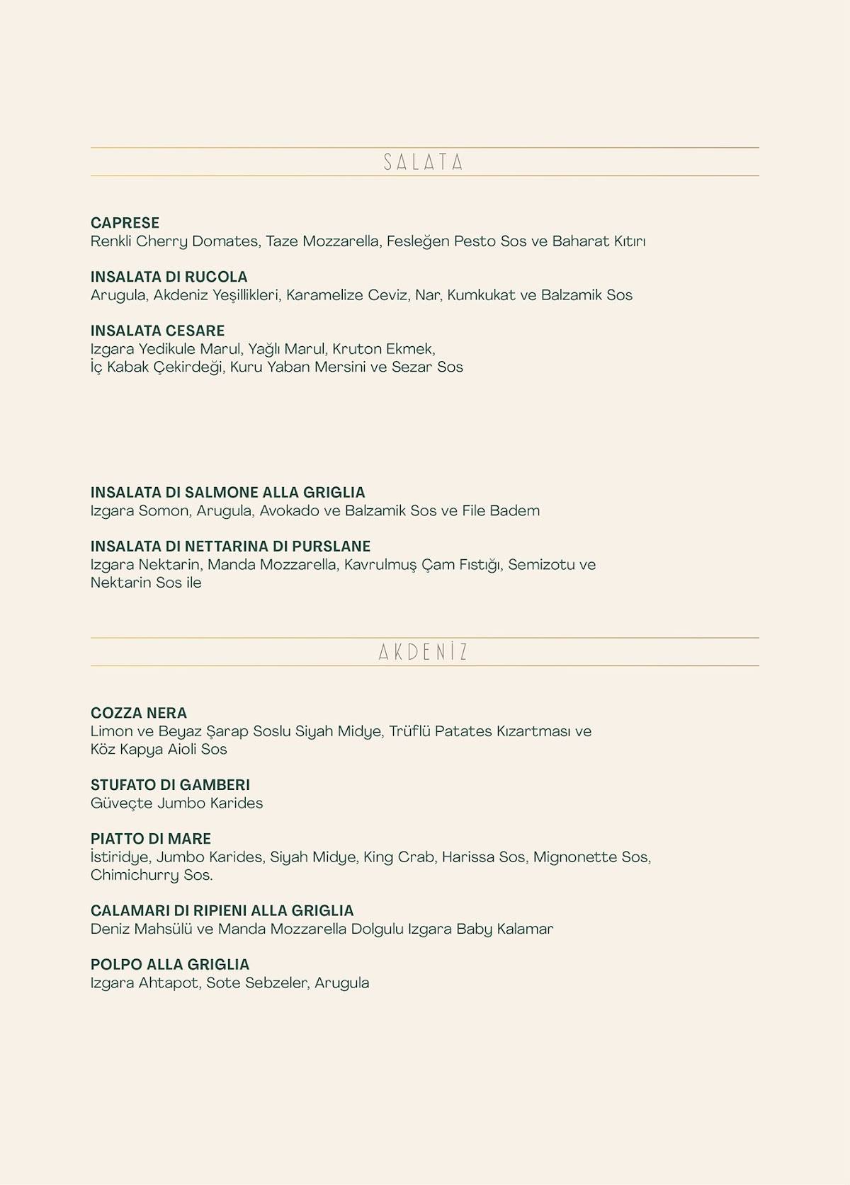 Menu at Cotto Bosforo, Istanbul