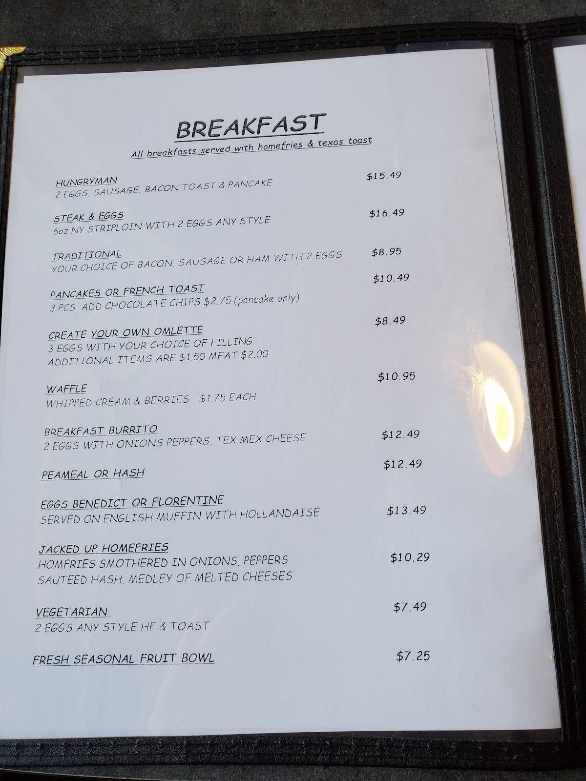 Menu at Country Cabin Restaurant, Mono