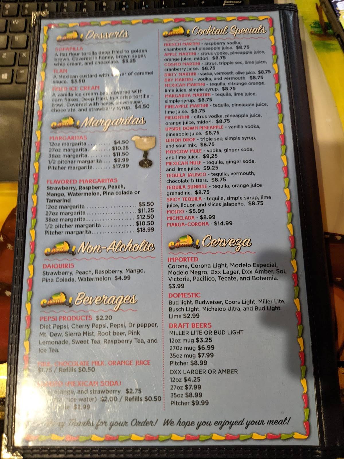 Menu at Cozumel Authentic Mexican Restaurant, Bradley