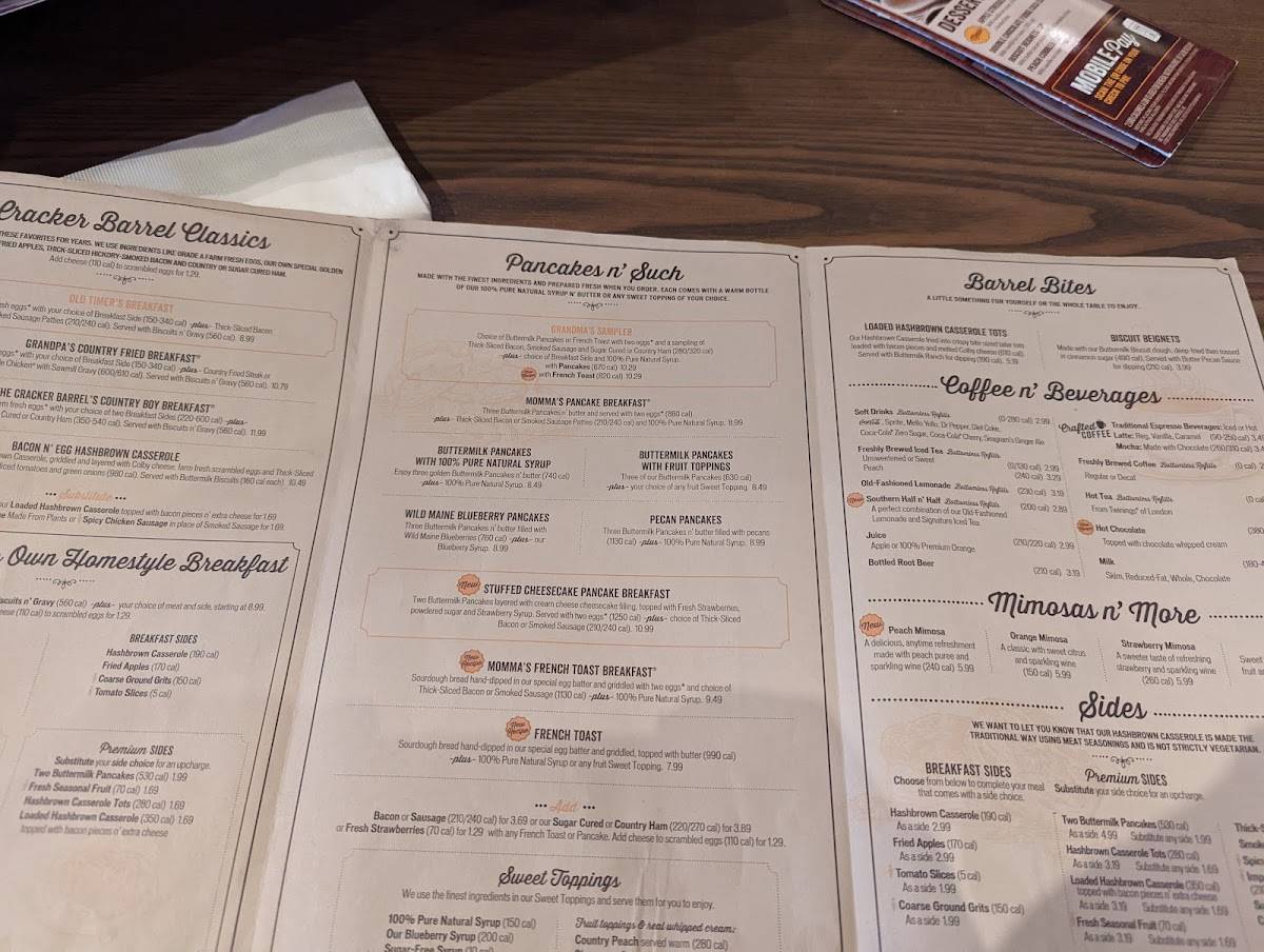 Menu at Cracker Barrel Old Country Store, Lavonia