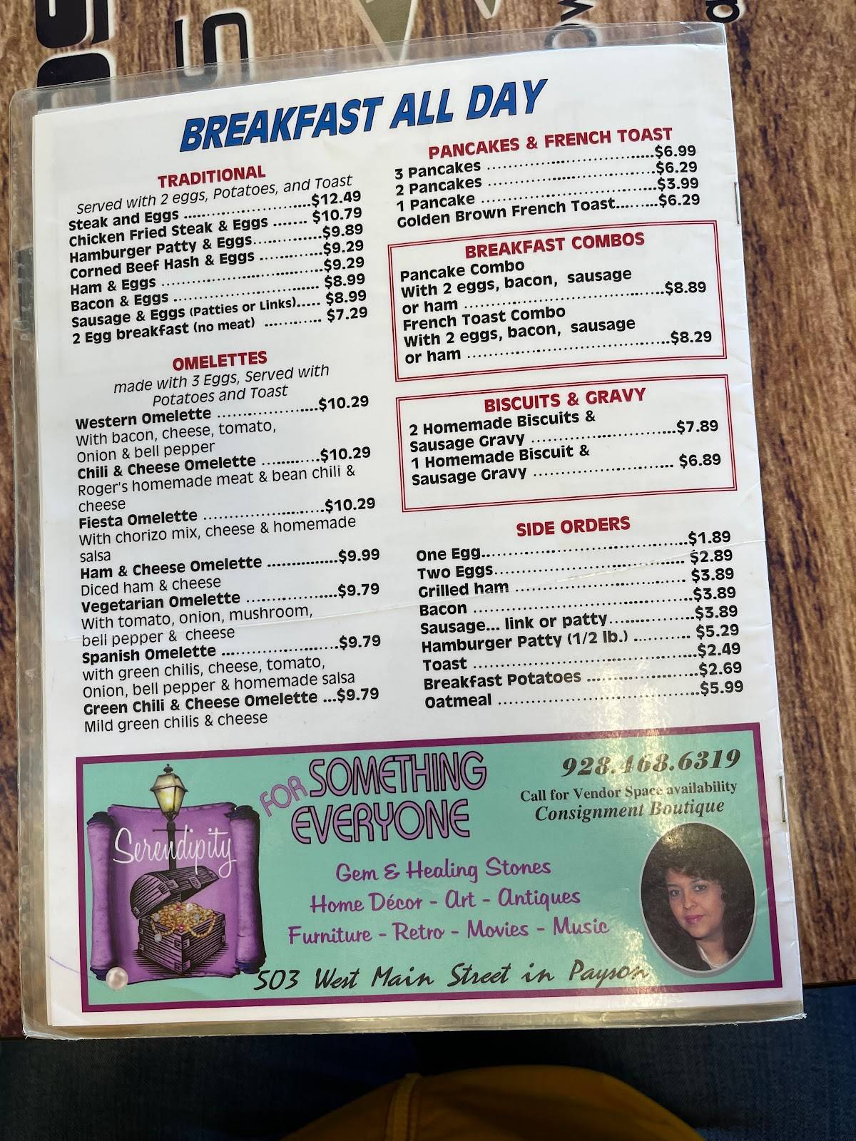 Menu at Crosswinds Restaurant, Payson