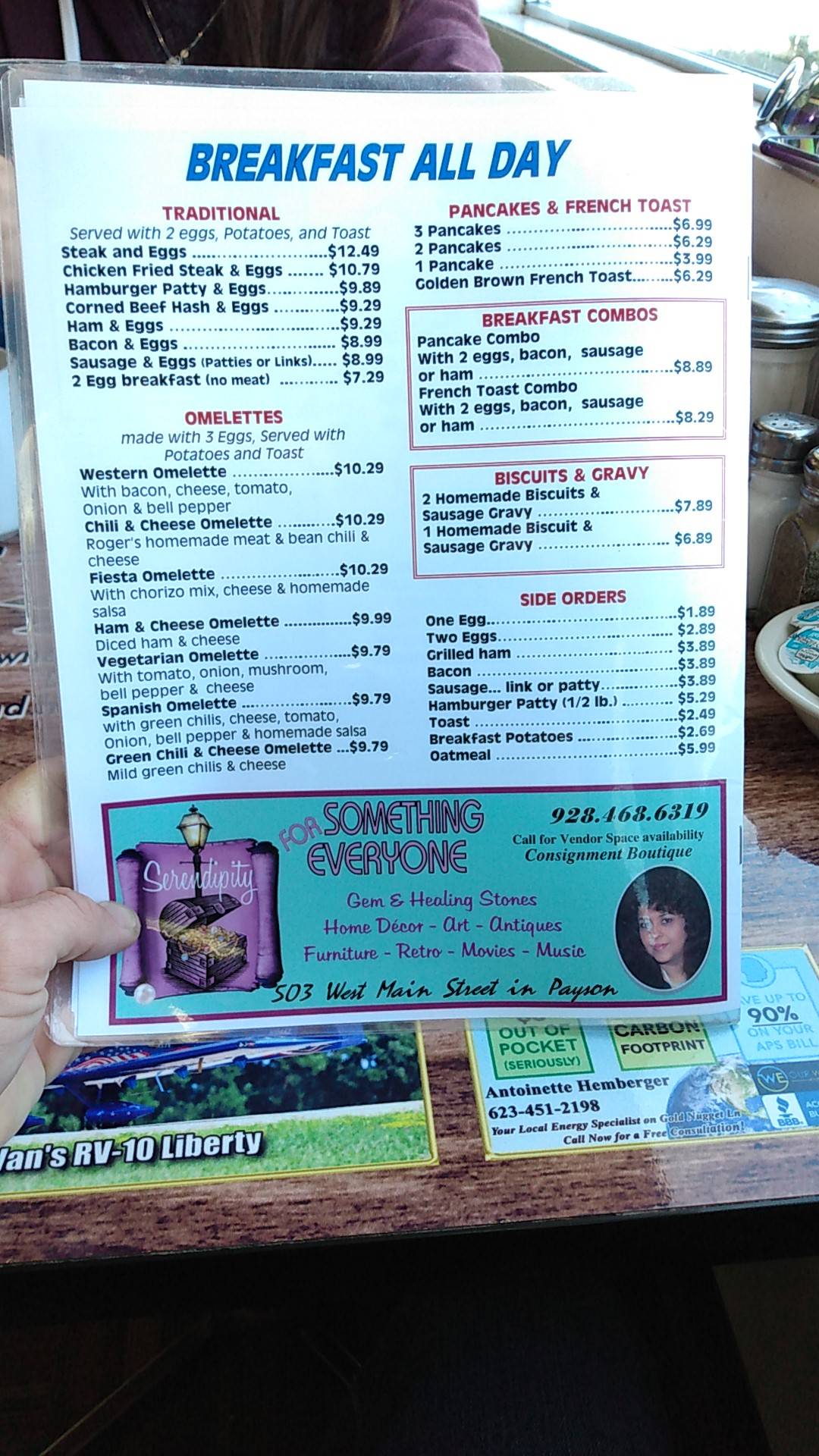 Menu at Crosswinds Restaurant, Payson