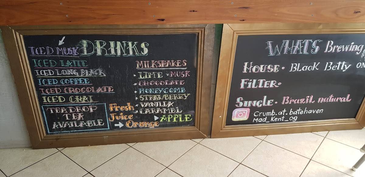 Menu at Crumb Cafe, Batehaven