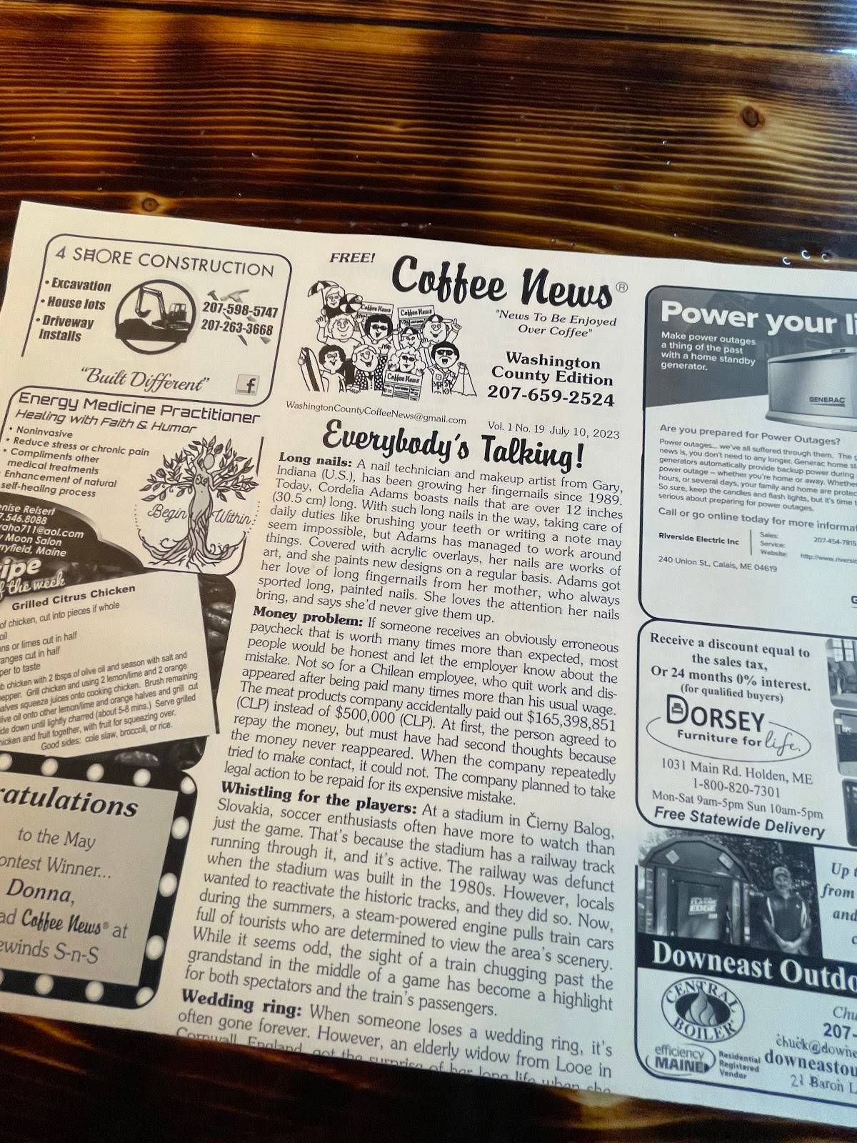 Menu at Crumbs Cafe & Coffee Bar, Calais, 405 Main St