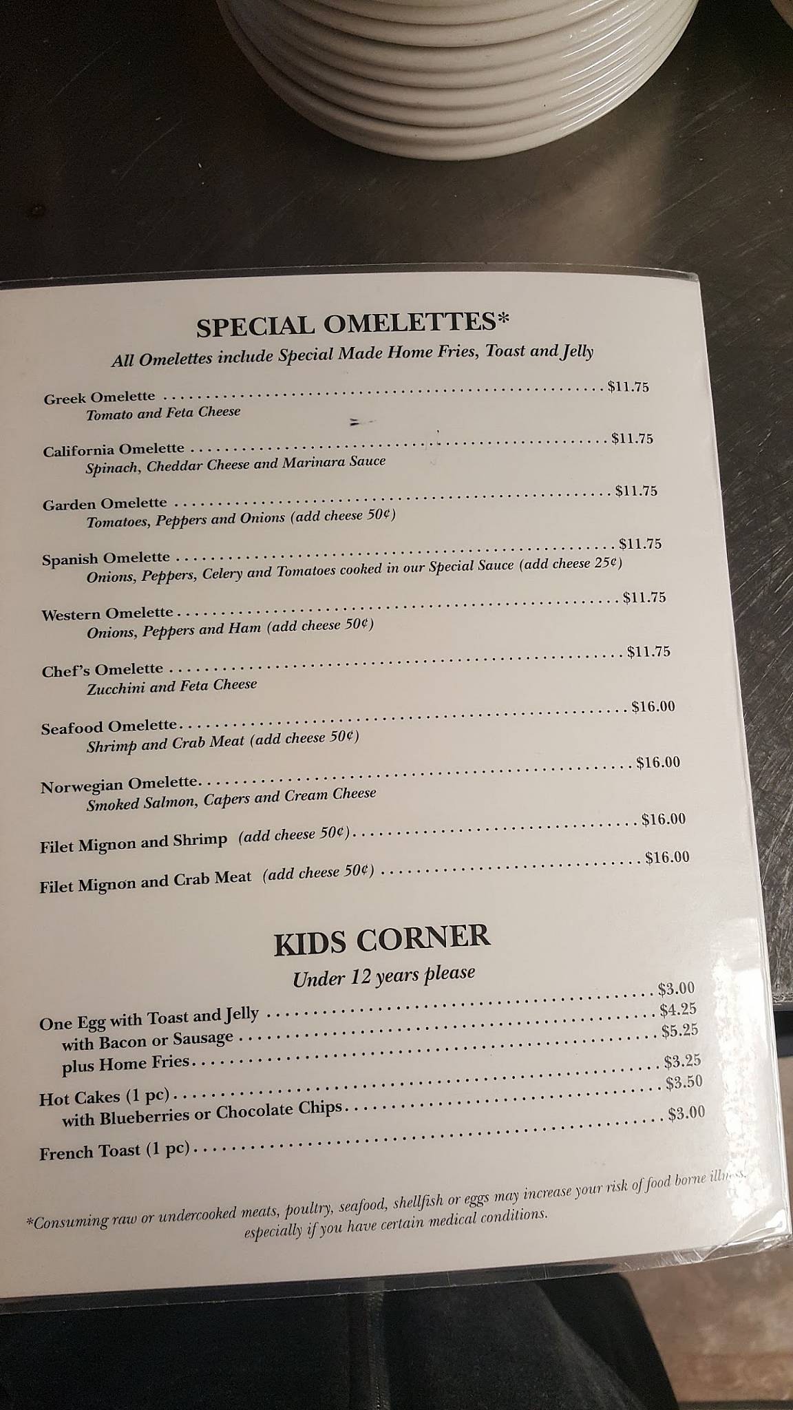 Menu at Crystal Restaurant, Rehoboth Beach